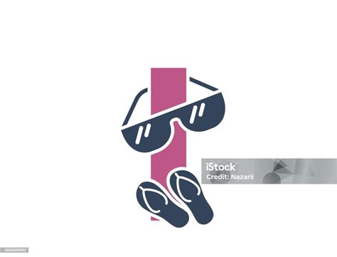 선글라스와 슬리퍼를 신고 있는 편지 I 휴가 및 리조트 알파벳 로고 여름 관광 디자인 관광에 대한 스톡 벡터 아트 및 기타