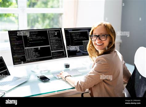 Programmer Woman Coding On Computer Coder Girl Stock Photo Alamy