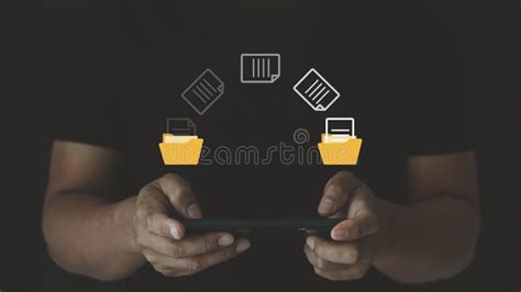Transfer Files Data System Relocation Concept Person Hand Using Mobile Smartphone With Data