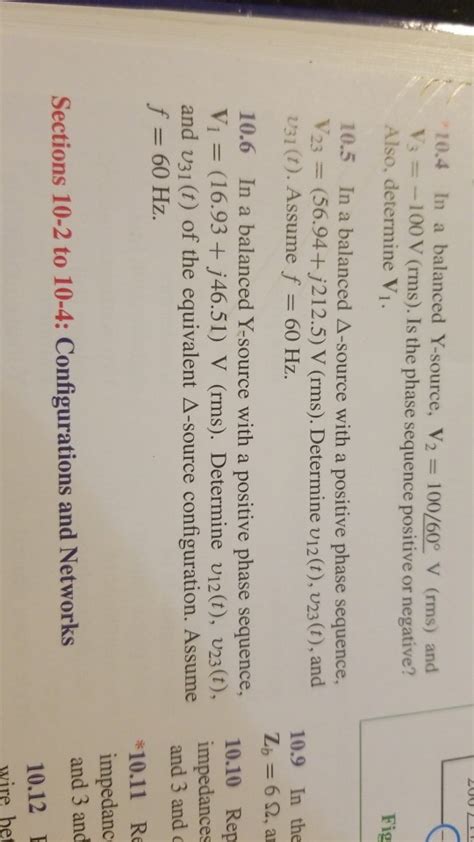 solved 10 4 in a balanced y source v2 100 60° v rms and v