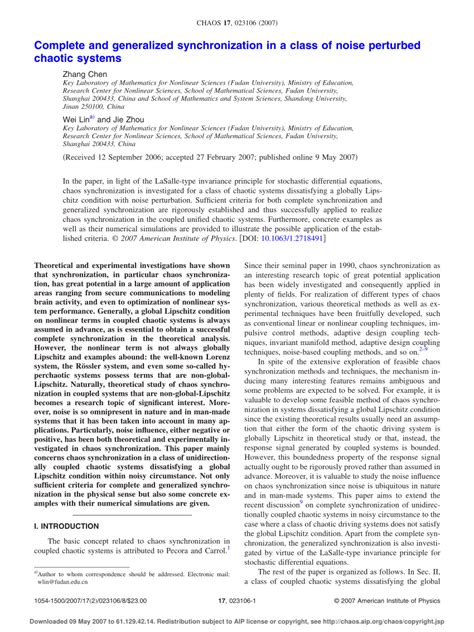 Pdf Complete And Generalized Synchronization In A Class Of Noise