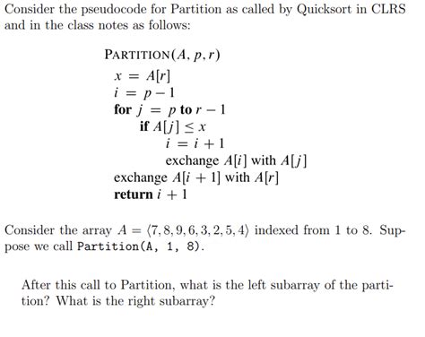 Solved Consider The Pseudocode For Partition As Called By