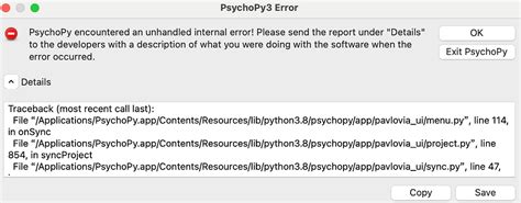 internal error when synchronizing psychopy to pavlovia online experiments psychopy