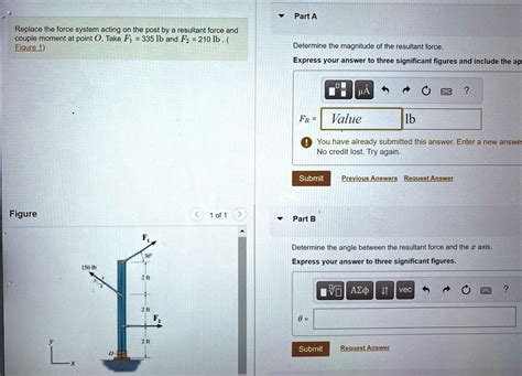 Replace The Force System Acting On The Post By A Resultant Force And Couple Moment At Point O