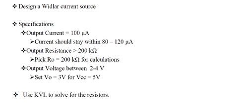 solved design a widlar current source specifications