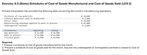 solved exercise 3 3 static schedules of cost of goods
