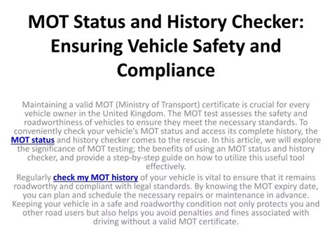 Ppt Mot Status And History Checker Ensuring Vehicle Safety And