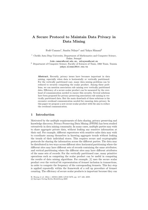 Pdf A Secure Protocol To Maintain Data Privacy In Data Mining