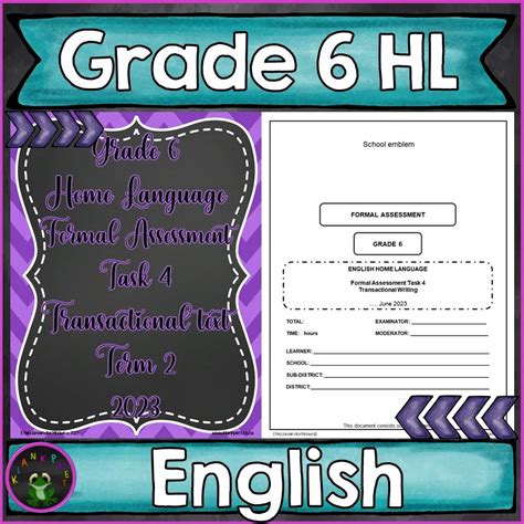 Grade 6 English Home Language Assessment Task Fat4 Writing Term 2 2023 Klankpret