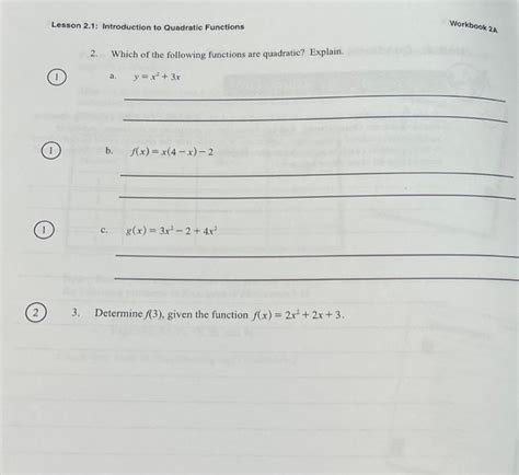 Solved On 21 Introduction To Quadratic Functions Workbook