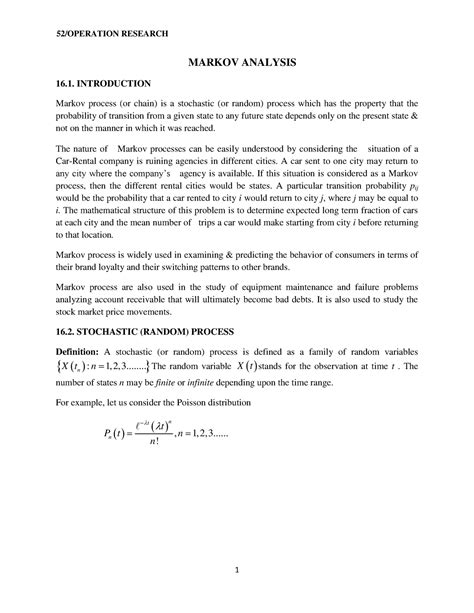6 Markov Analysis B Mathematics 52 Operation Research Markov Analysis 16 Introduction