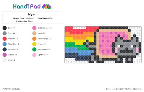 Nyan Fuse Bead Pattern Kandi Pad Kandi Patterns Fuse Bead Patterns Pony Bead Patterns