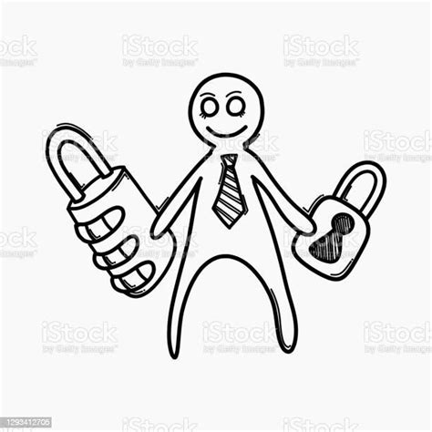 자물쇠를 들고 있는 사업가 낙서 벡터 아이콘입니다 그리기 스케치 일러스트레이션 손 그린 만화 라인 Eps10 그리기에 대한 스톡 벡터 아트 및 기타 이미지 Istock