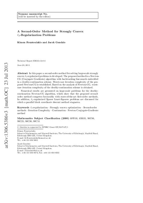 Pdf A Second Order Method For Strongly Convex L1 Regularization Problems
