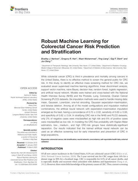 Pdf Robust Machine Learning For Colorectal Cancer Risk Prediction And Stratification
