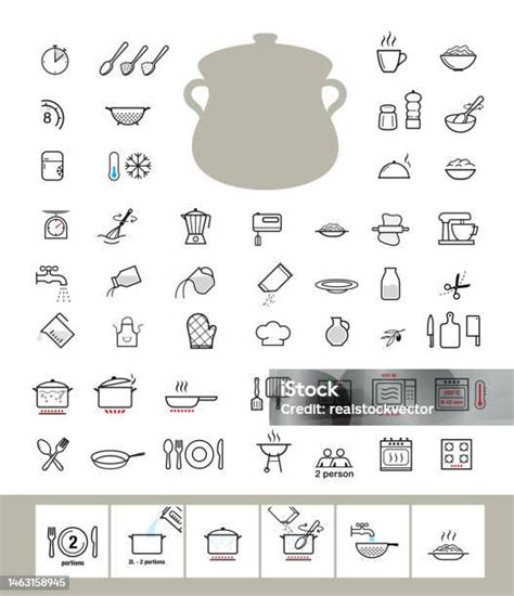 요리 준비 아이콘 세트입니다 자세한 지침에 대한 기호 집합입니다 국수에 대한 스톡 벡터 아트 및 기타 이미지 국수 끓는
