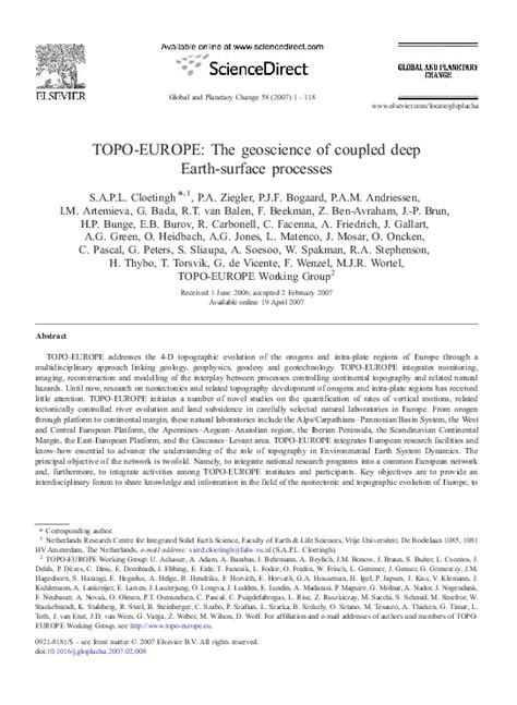 pdf topo europe the geoscience of coupled deep earth surface processes
