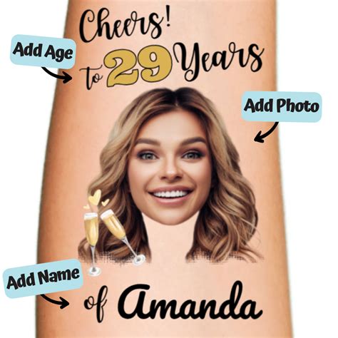Cheers To Years Customizable Temporary Tattoo Buy Online Inkbond