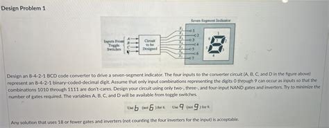 solved design problem 1 design an 8 4 2 1 bcd code converter