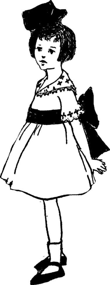 A Girl In Standing Position Vintage Illustration 13704826 Vector Art