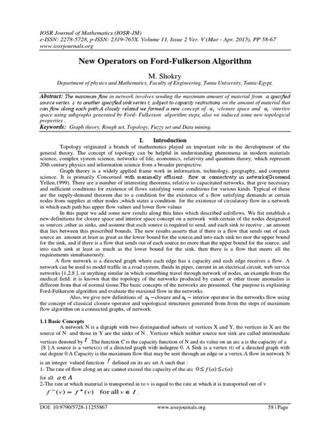 New Operators On Ford Fulkerson Algorithm Pdf Discrete Mathematics
