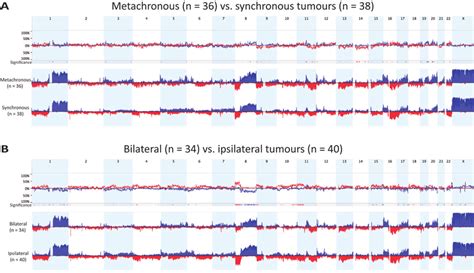 Genome Wide Frequency Plots Of Dna Copy Number Gains Blue And Losses