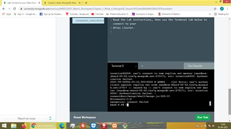 can t connect to atlas cluster using command given in the lab