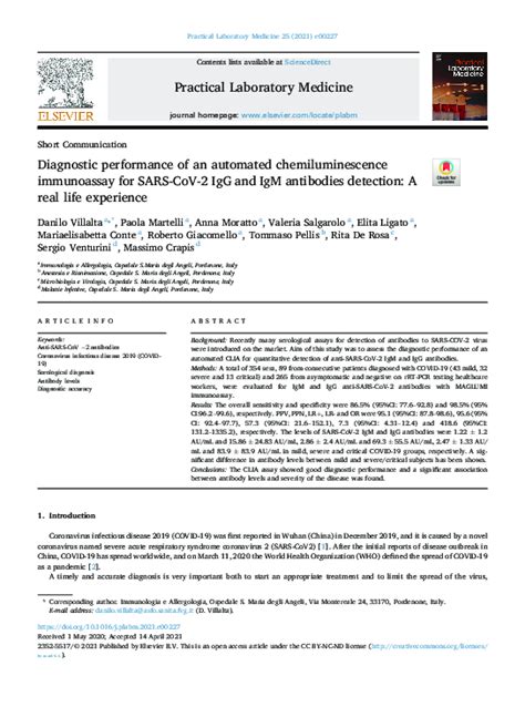 Pdf Diagnostic Performance Of An Automated Chemiluminescence