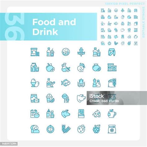 음식 및 음료 픽셀 완벽한 파란색 Rgb 색상 아이콘 세트 0명에 대한 스톡 벡터 아트 및 기타 이미지 0명 개념 개체 그룹 Istock