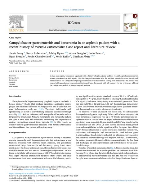 Pdf Campylobacter Gastroenteritis And Bacteremia In An Asplenic Patient With A Recent History