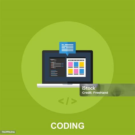 Konsep Desain Datar Komputer Dengan Coding Ilustrasi Stok Unduh
