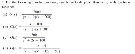Solved For The Following Transfer Functions Sketch The Chegg