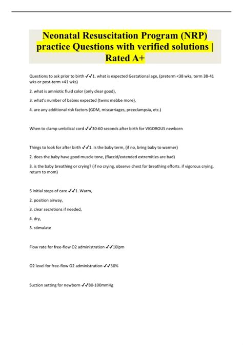 Neonatal Resuscitation Program Nrp Practice Questions With Verified