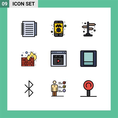 Set Of 9 Modern Ui Icons Symbols Signs For Film Browser City Wall