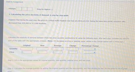 solved 2 calculating the price elasticity of demand a
