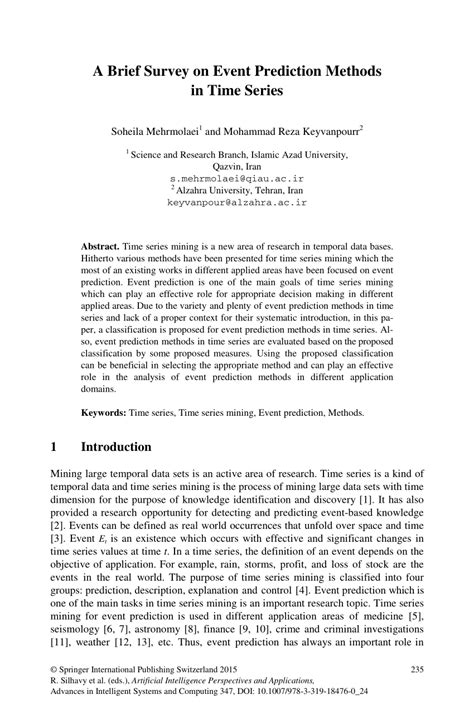 PDF A Brief Survey On Event Prediction Methods In Time Series