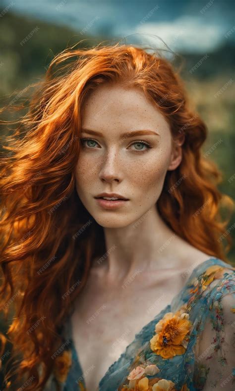 Premium Photo Portrait Of A Beautiful Redhead Girl With Freckles On