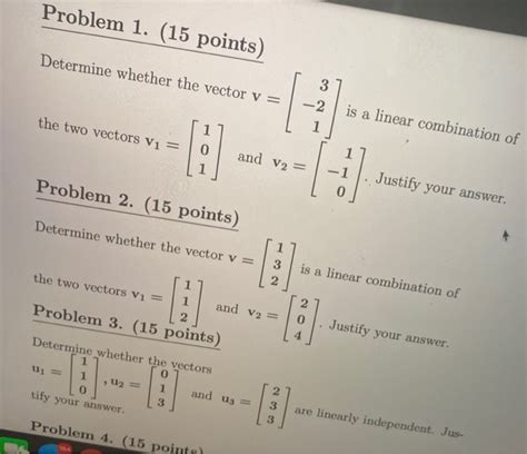 solved problem 1 15 points determine whether the vector v