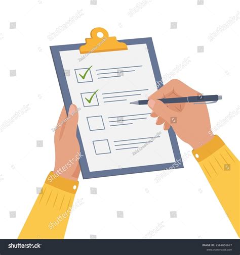 Hands Holding Clipboard Checklist Pen Human Stock Vector Royalty Free 2561856627 Shutterstock