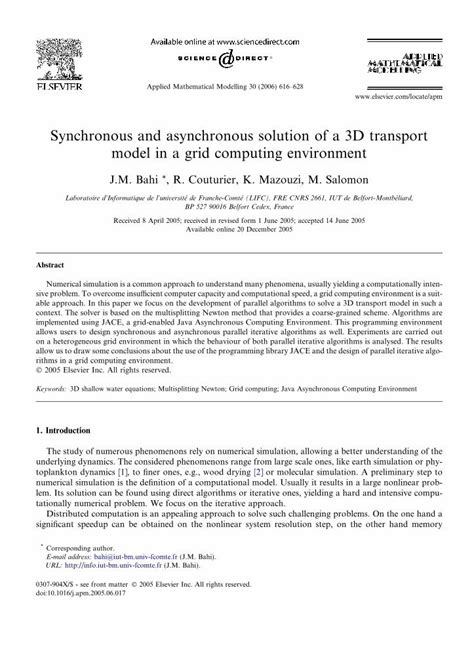 Pdf Synchronous And Asynchronous Solution Of A 3d Transport Model In