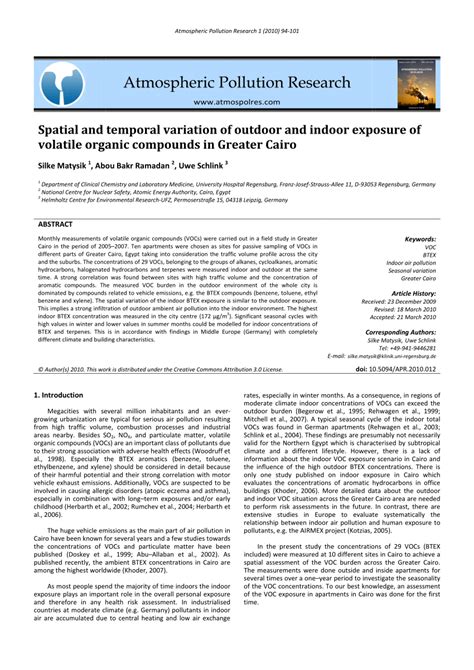 Pdf Spatial And Temporal Variation Of Outdoor And Indoor Exposure Of