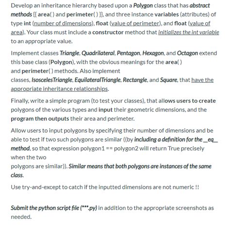 Solved Develop An Inheritance Hierarchy Based Upon A Polygon
