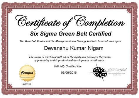 Six Sigma Certificate Pdf
