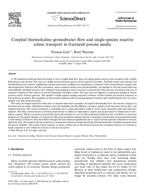 Pdf Coupled Thermohaline Groundwater Flow And Single Species Reactive
