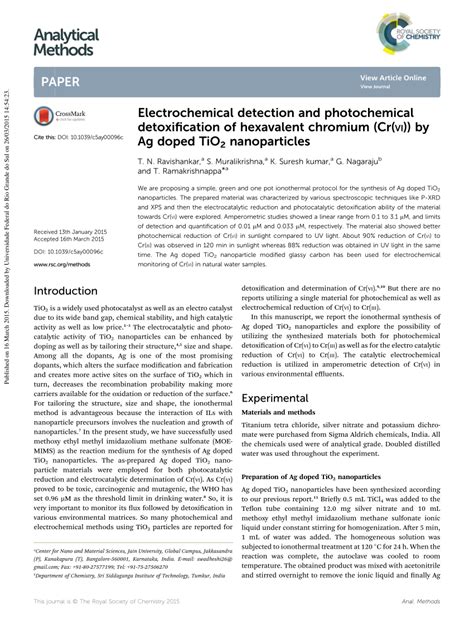 Pdf Electrochemical Detection And Photochemical Detoxification Of Hexavalent Chromium Crvi