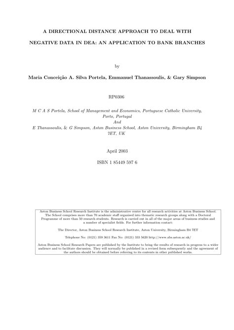 Pdf A Directional Distance Approach To Deal With Negative Data In Dea An Application To Bank