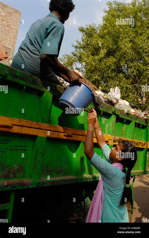 Stock Image Of Garbage Collection In Chennai Slum Tamil Nadu India