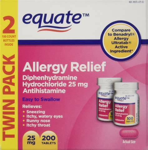 Equate Diphenhydramine Hydrochloride Antihistamine Twinpack 25mg