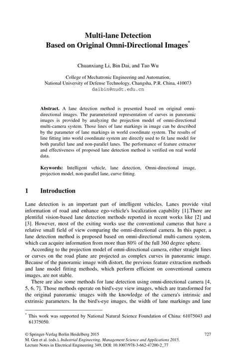 Pdf Multi Lane Detection Based On Original Omni Directional Images