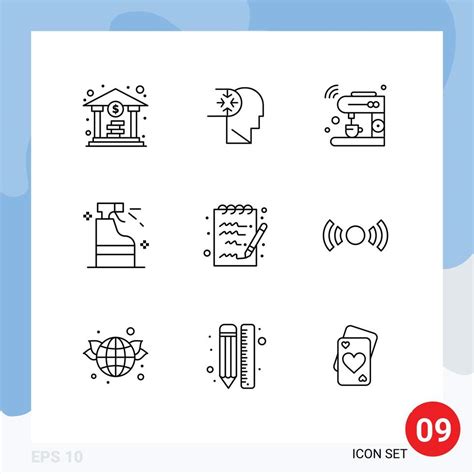 9 Thematic Vector Outlines And Editable Symbols Of Note Product Internet Detergent Spray